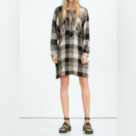Zara Dresses Zara Short Mini Check Print Dress Black White Tassle Cover Up Dress New Poshmark